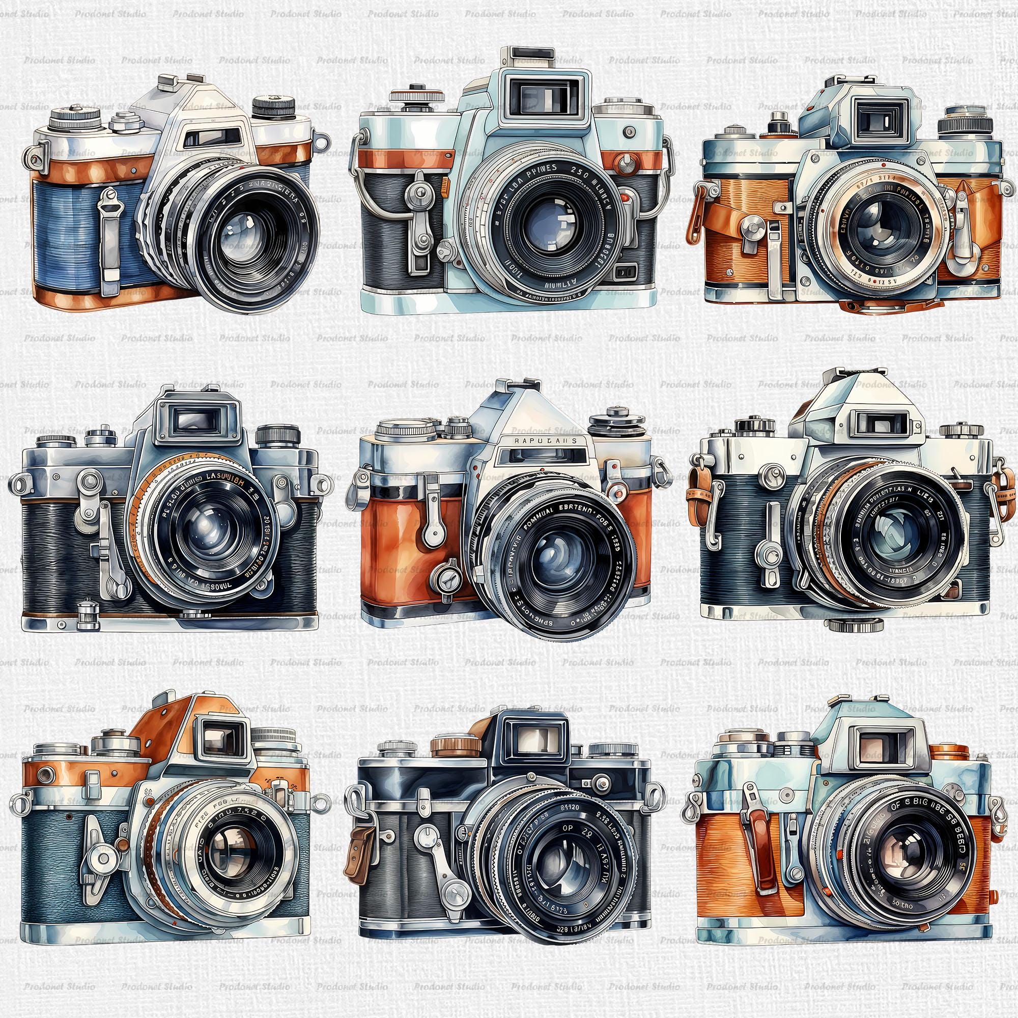 Watercolor Vintage Camera PNG Clipart Bundle, Watercolor Retro Camera ...