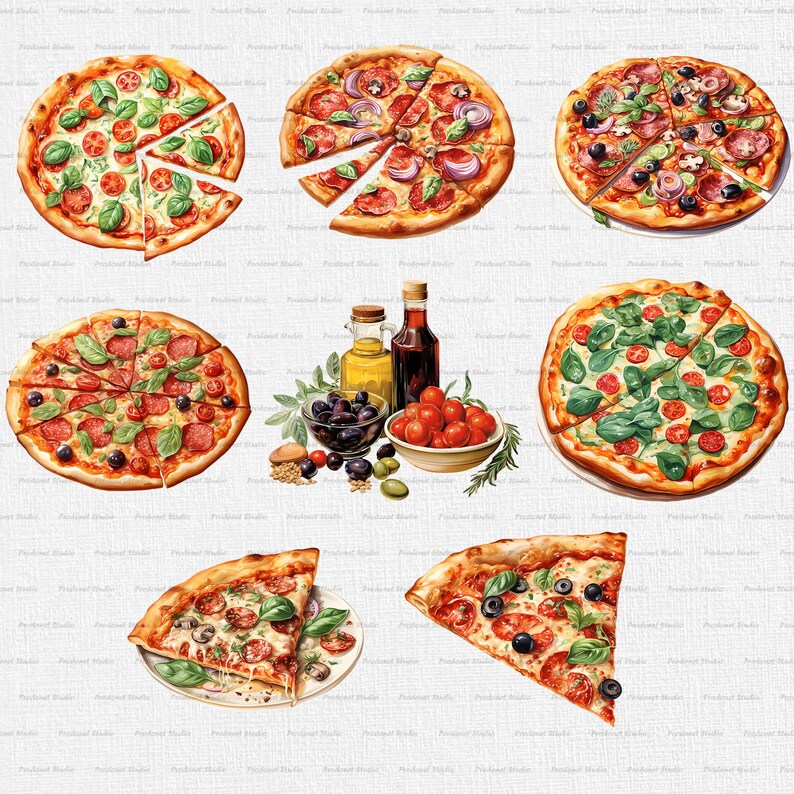 Watercolor Pizza PNG Clipart Bundle, Food Clipart, Italian Food PNG ...