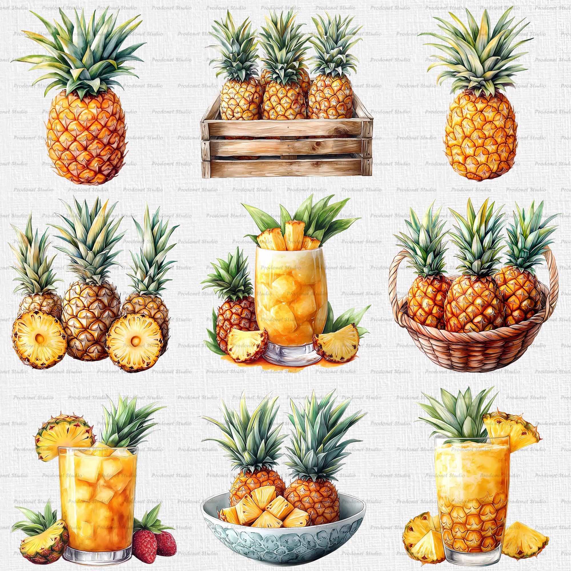 Watercolor Pineapple PNG Bundle, Pineapple Clipart, Pineapple Graphic ...