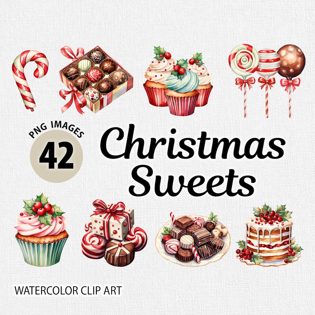 Watercolor Christmas Sweets PNG Clipart Bundle, Christmas Cupcakes Png ...