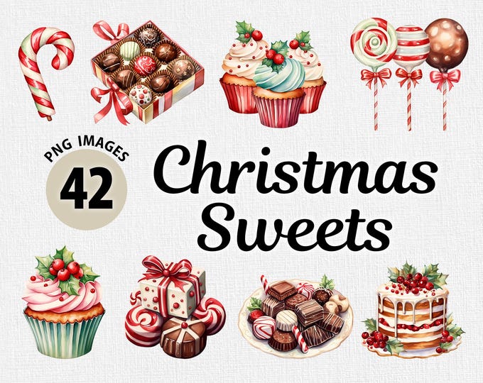 Christmas Cupcake Clipart, Watercolor Clipart Bundle, Christmas Digital ...