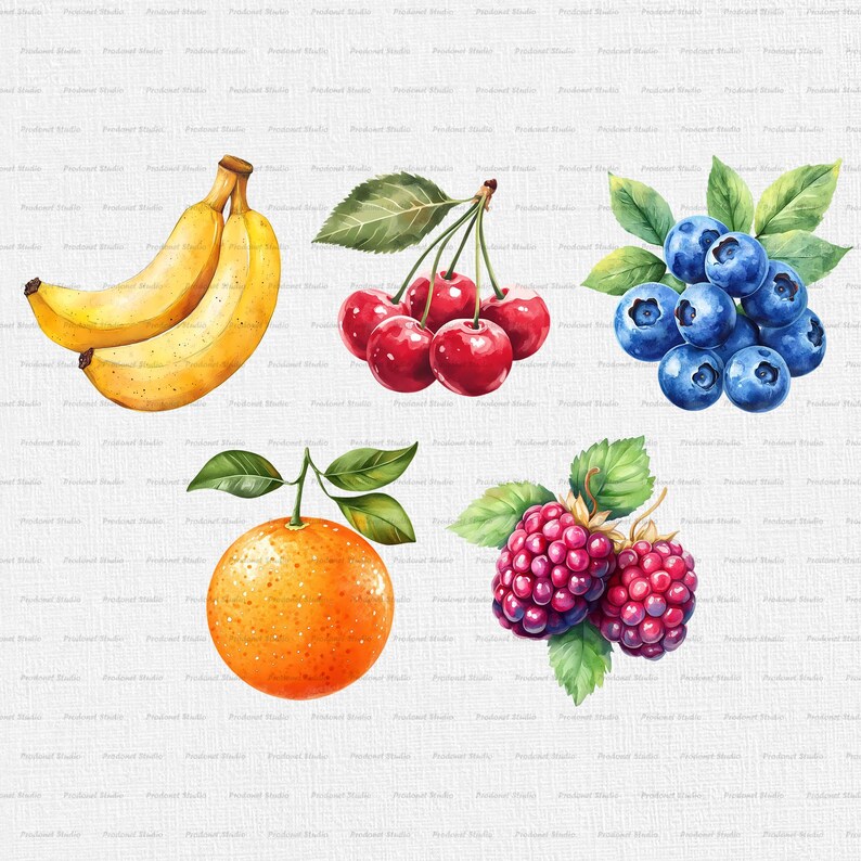 Watercolor Fruit PNG Clipart Bundle, Watercolor Fresh Fruit Clipart ...