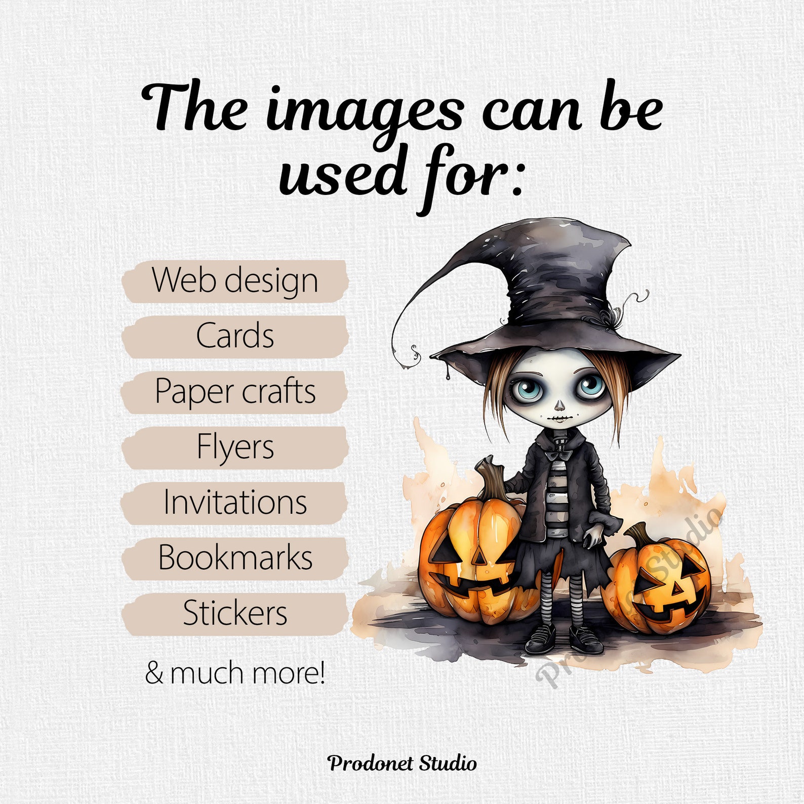 Watercolor Cute Halloween Characters PNG Bundle, Transparent Background ...