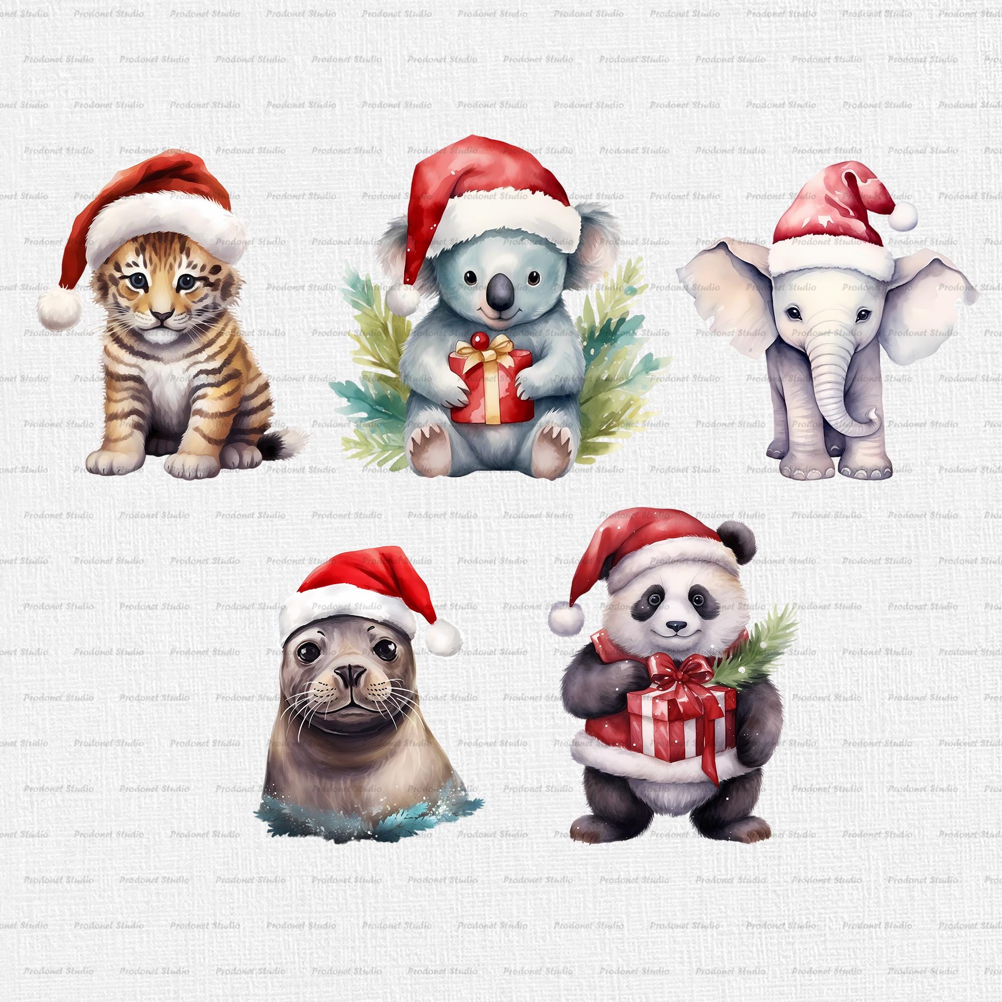 Watercolor Christmas Animals PNG Bundle, Christmas Animals Clipart ...