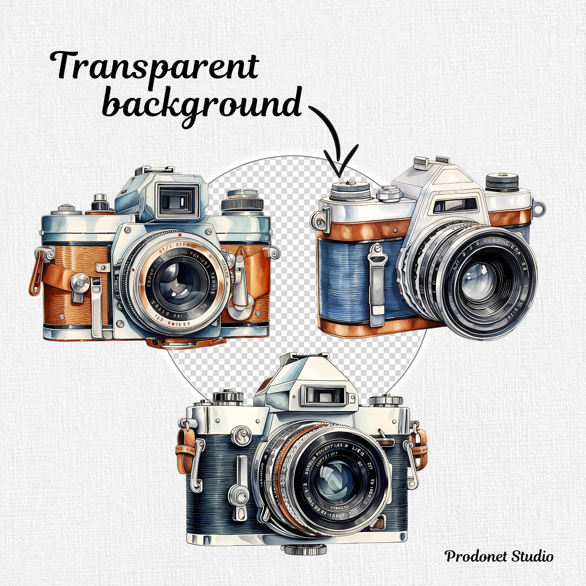 Watercolor Vintage Camera PNG Clipart Bundle, Watercolor Retro Camera ...