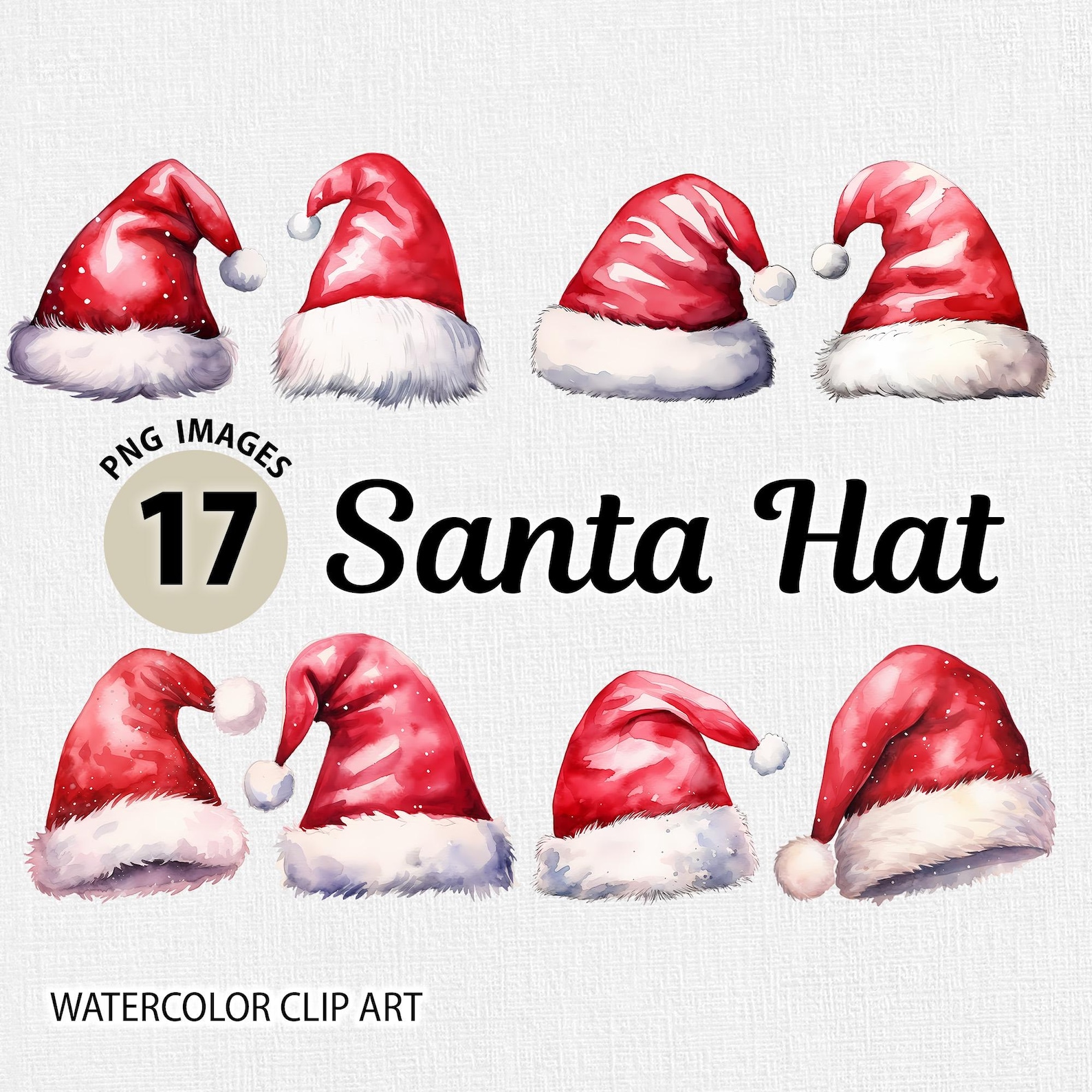 Watercolor Christmas Santa Claus Hat PNG Bundle, Christmas Santa Hat ...