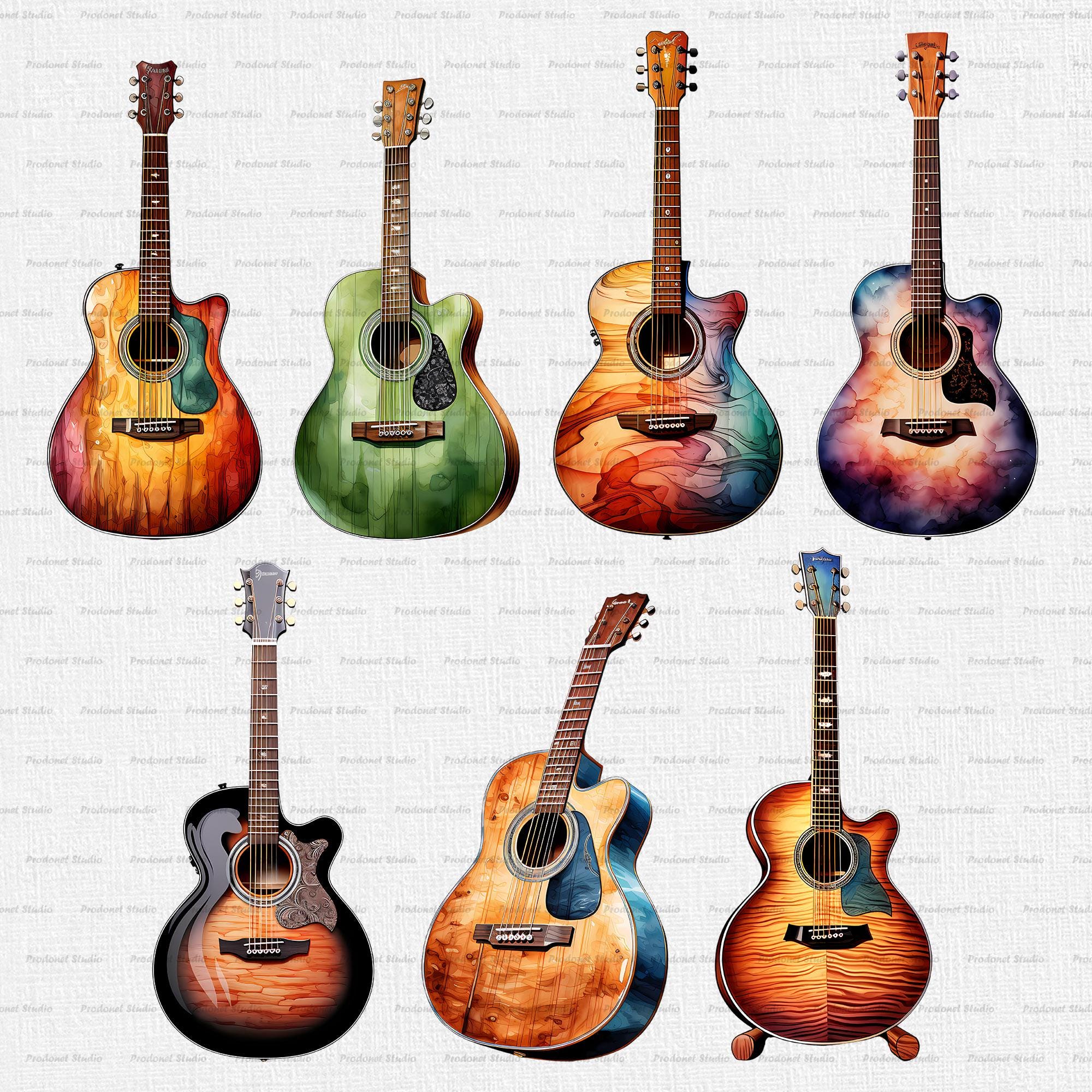 Watercolor Acoustic Guitar PNG Clipart Bundle, Watercolor Music Clipart ...