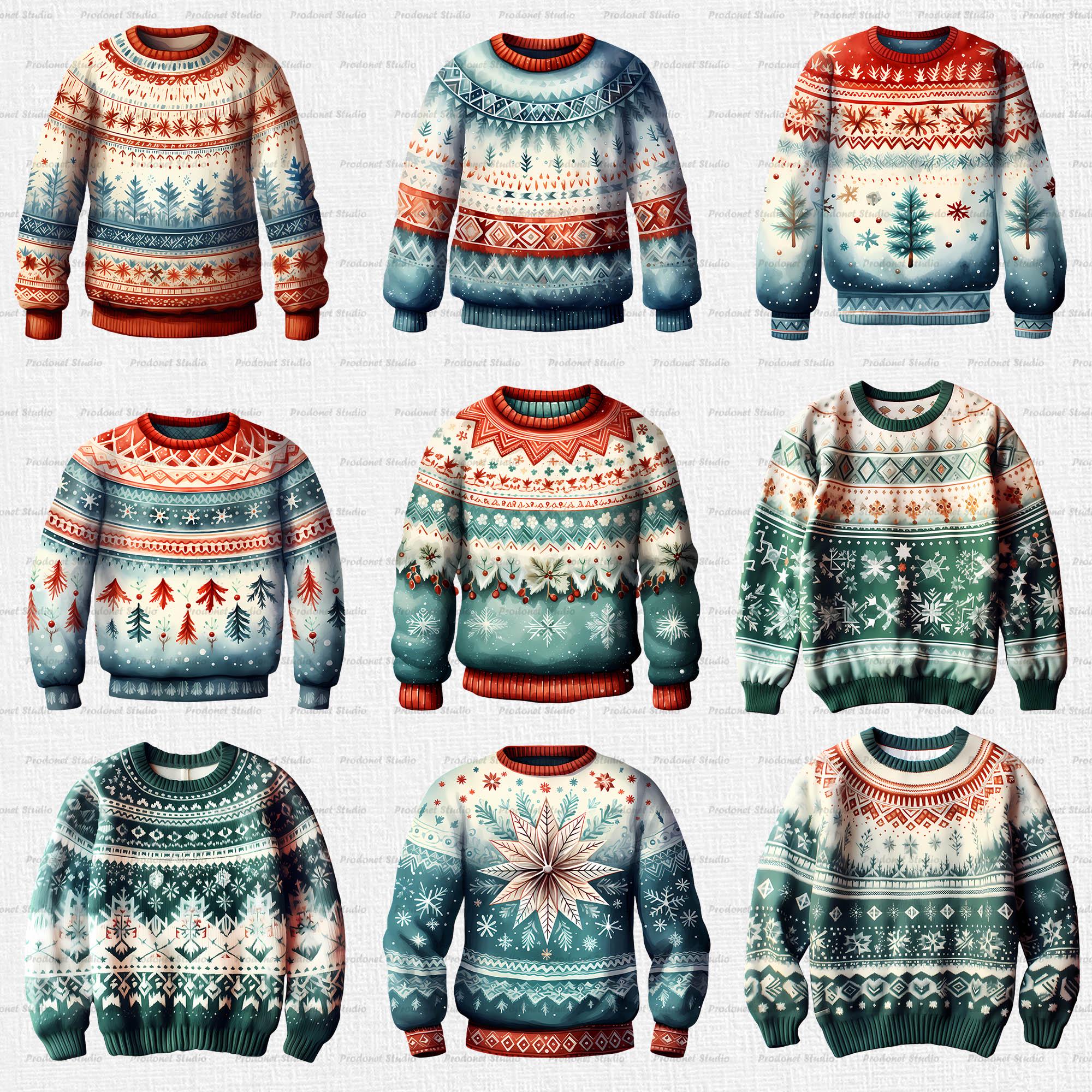 Watercolor Christmas Sweater PNG Clipart Bundle, Christmas Sweaters ...