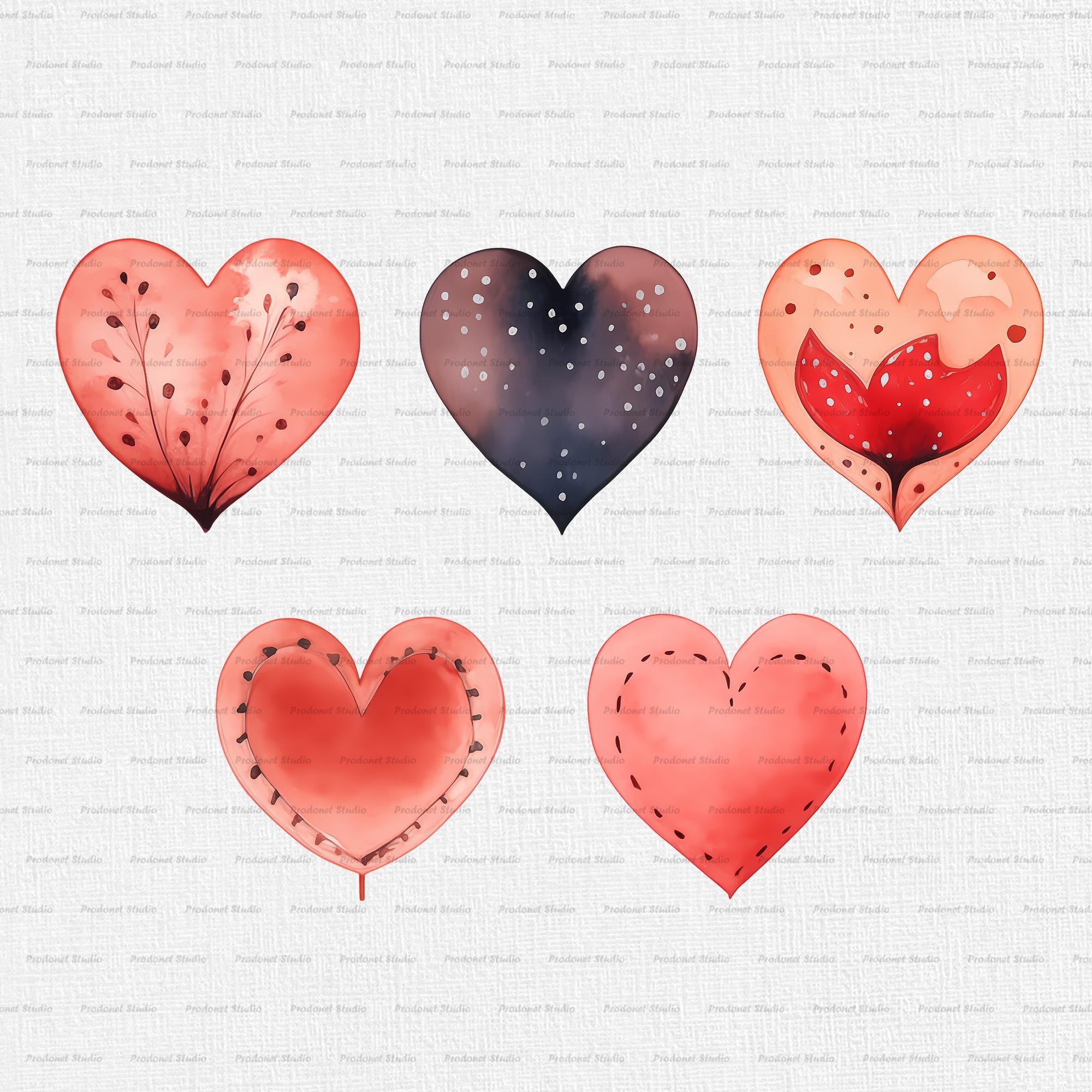 Watercolor Hearts PNG Clipart Bundle, Valentine’s Day Heart Clipart ...