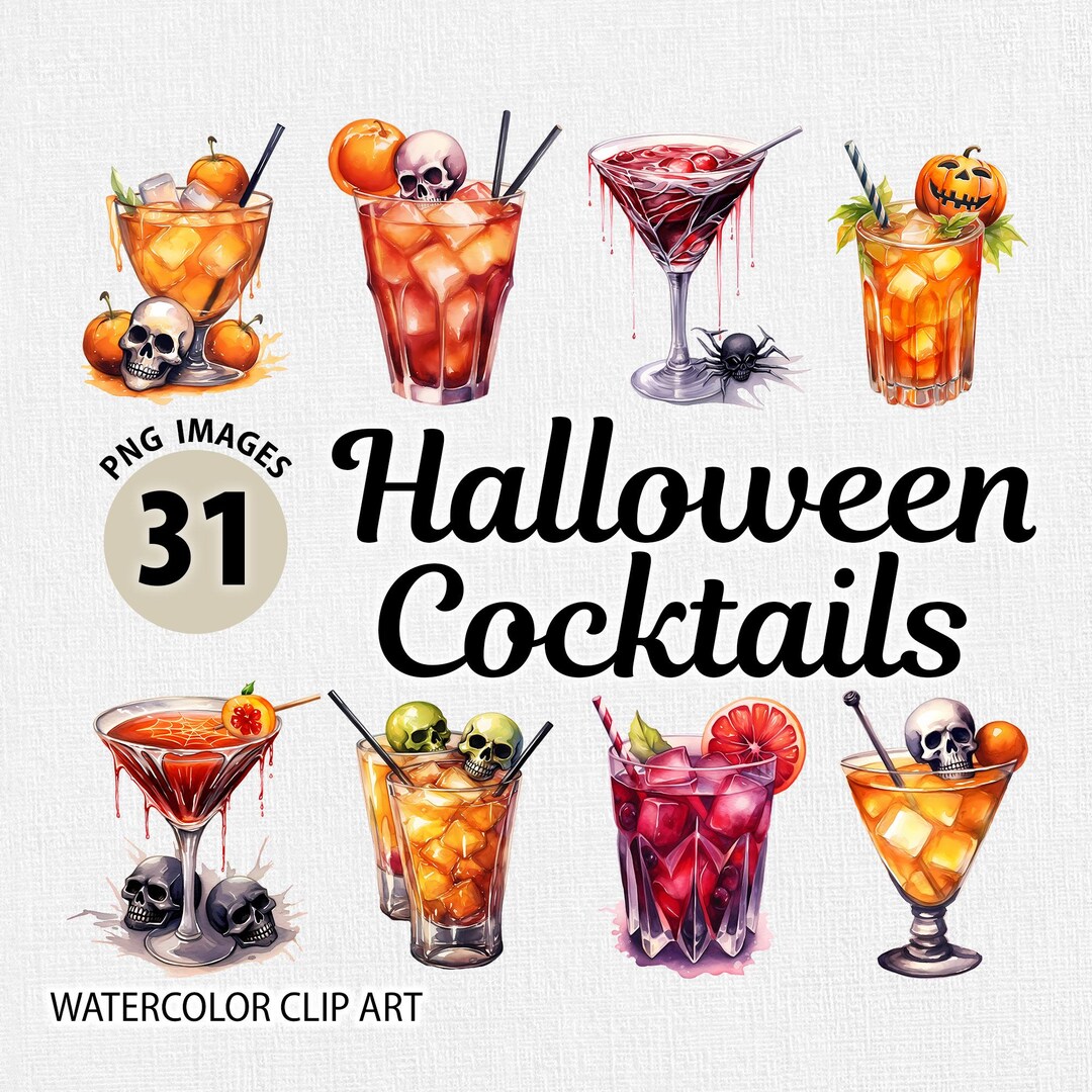 Spooky Halloween Cocktails PNG Clipart, Watercolor Halloween Drinks ...