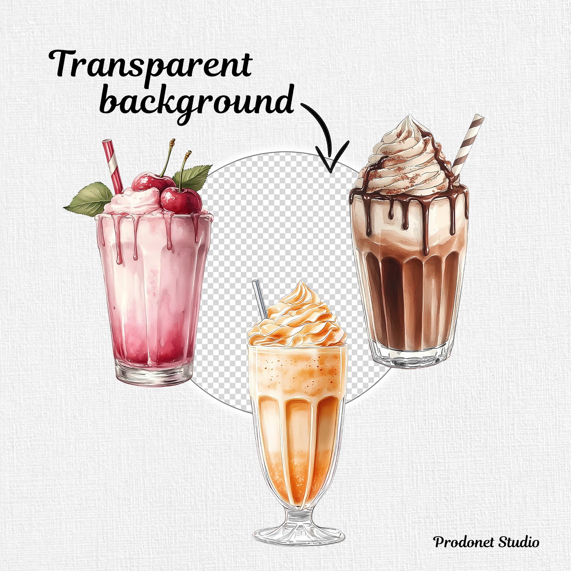 Watercolor Milkshake PNG Clipart Bundle, Dessert PNG Clipart, Sweets ...