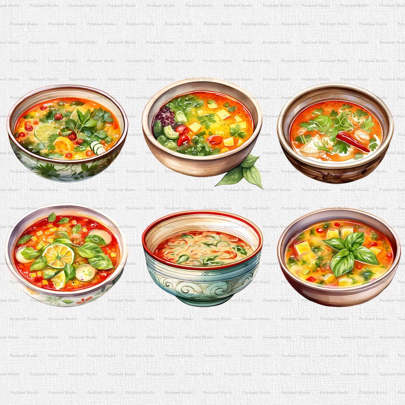 Watercolor Soup PNG Clipart Bundle, Food PNG, Soup Pot Clip Art, Dinner ...