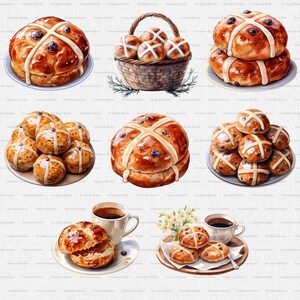 Watercolor Hot Cross Buns PNG Bundle, Easter Basket Clipart, Easter ...