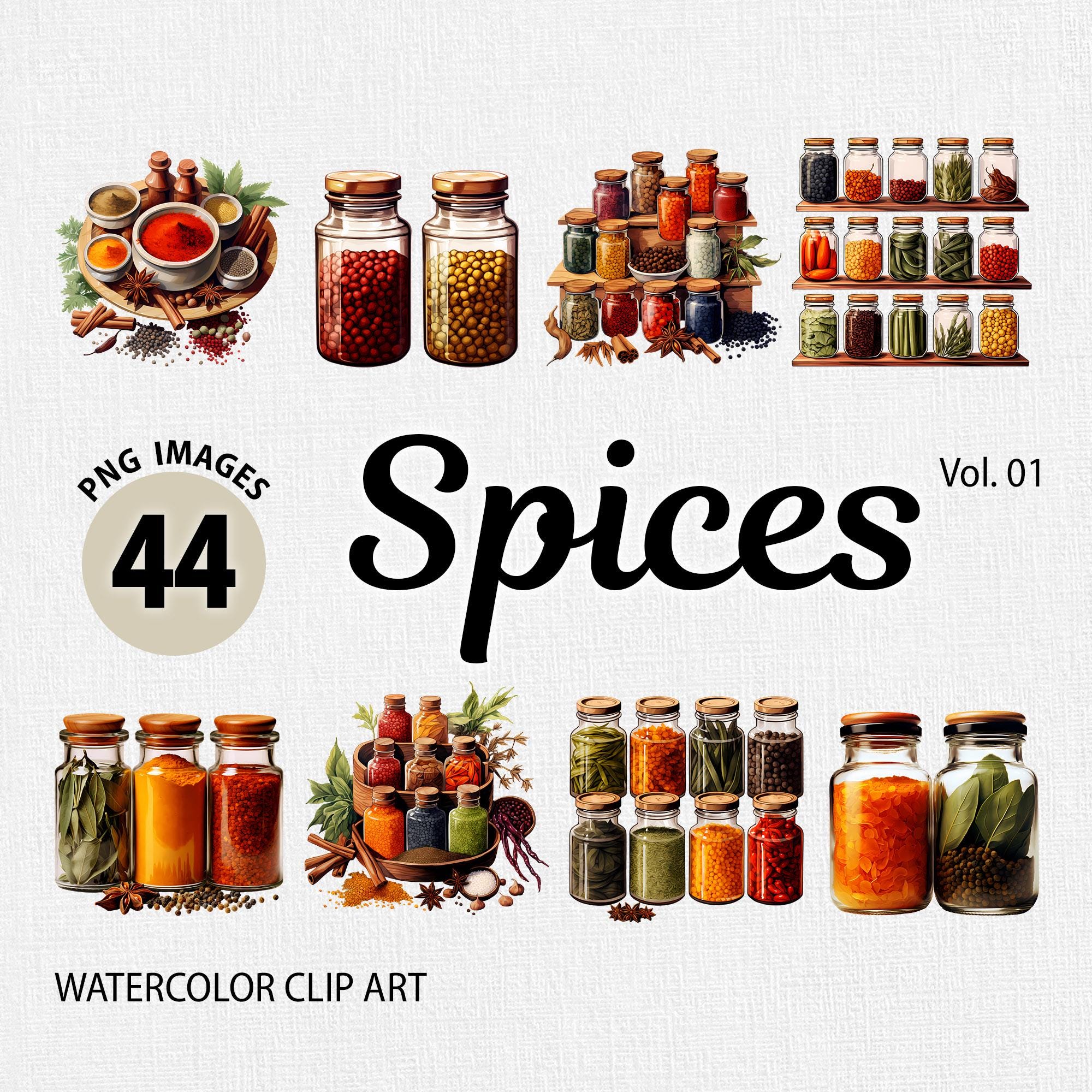 Watercolor Spices PNG Clipart Bundle, Food Clipart, Spice Ingredients ...