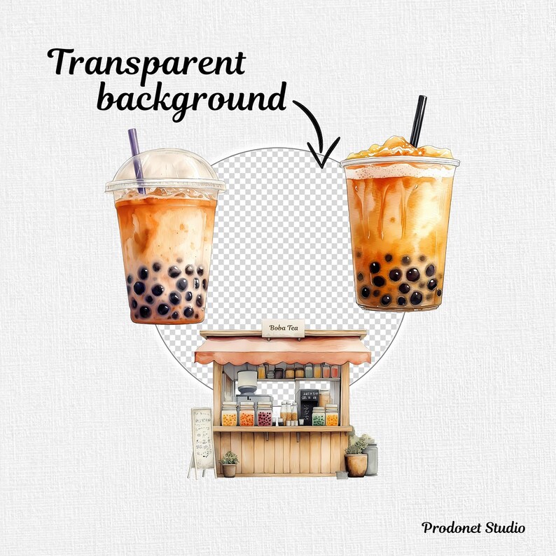 Watercolor Bubble Tea Stand PNG Clipart Bundle, Food Clipart, Boba Tea ...