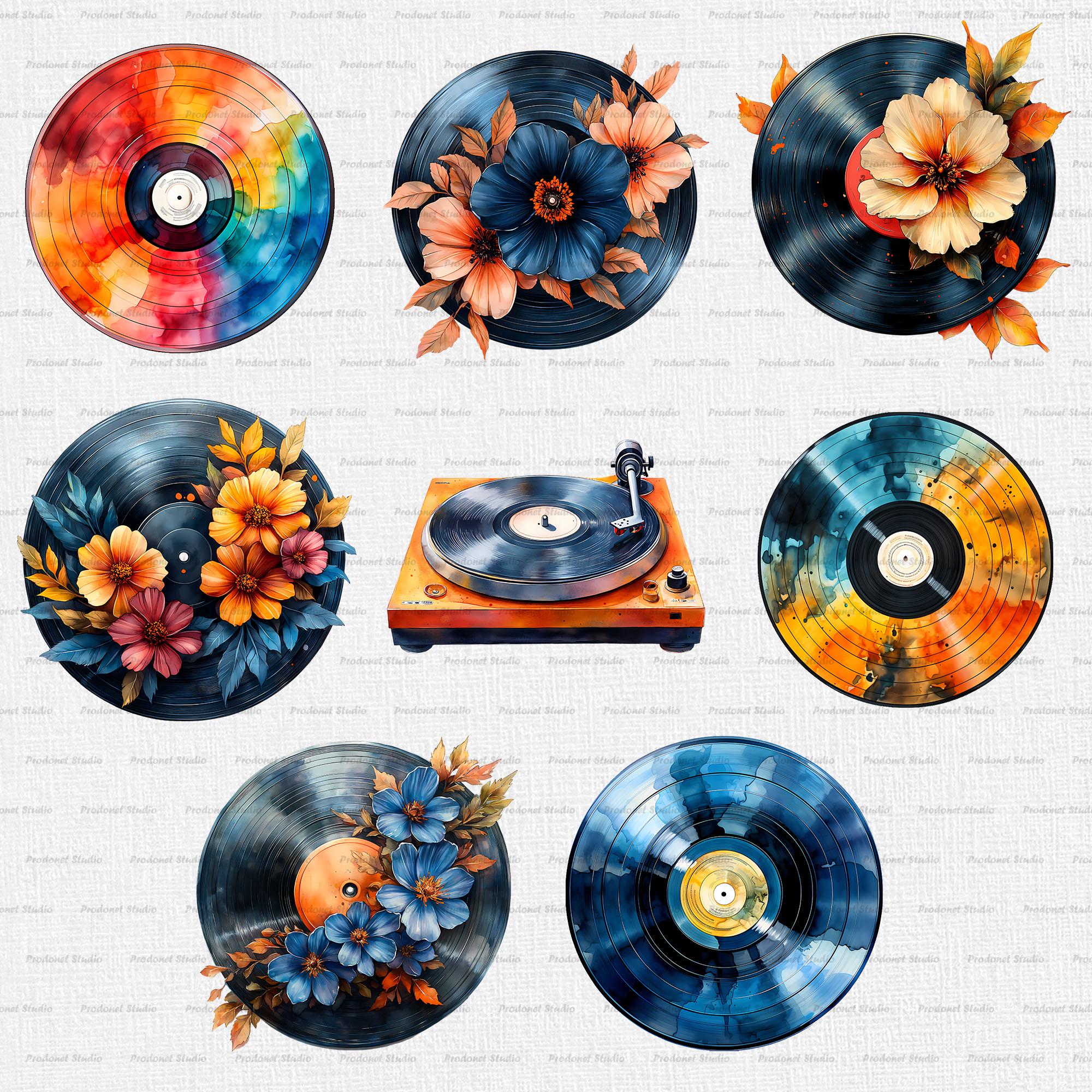 Watercolor Vinyl Record PNG Clipart Bundle, Watercolor Music Clipart ...