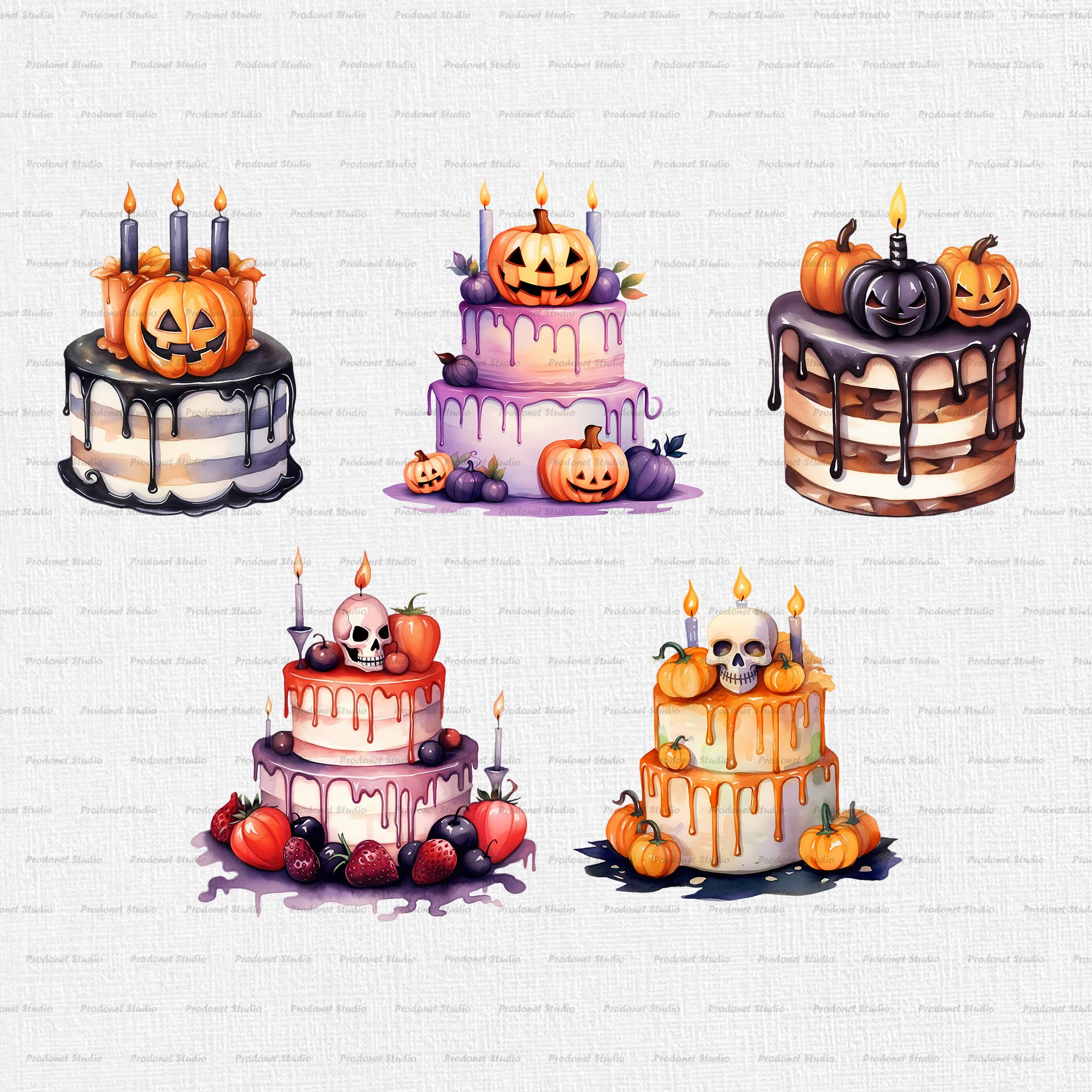 Watercolor Halloween Cake Clipart PNG, Transparent Background, Spooky ...