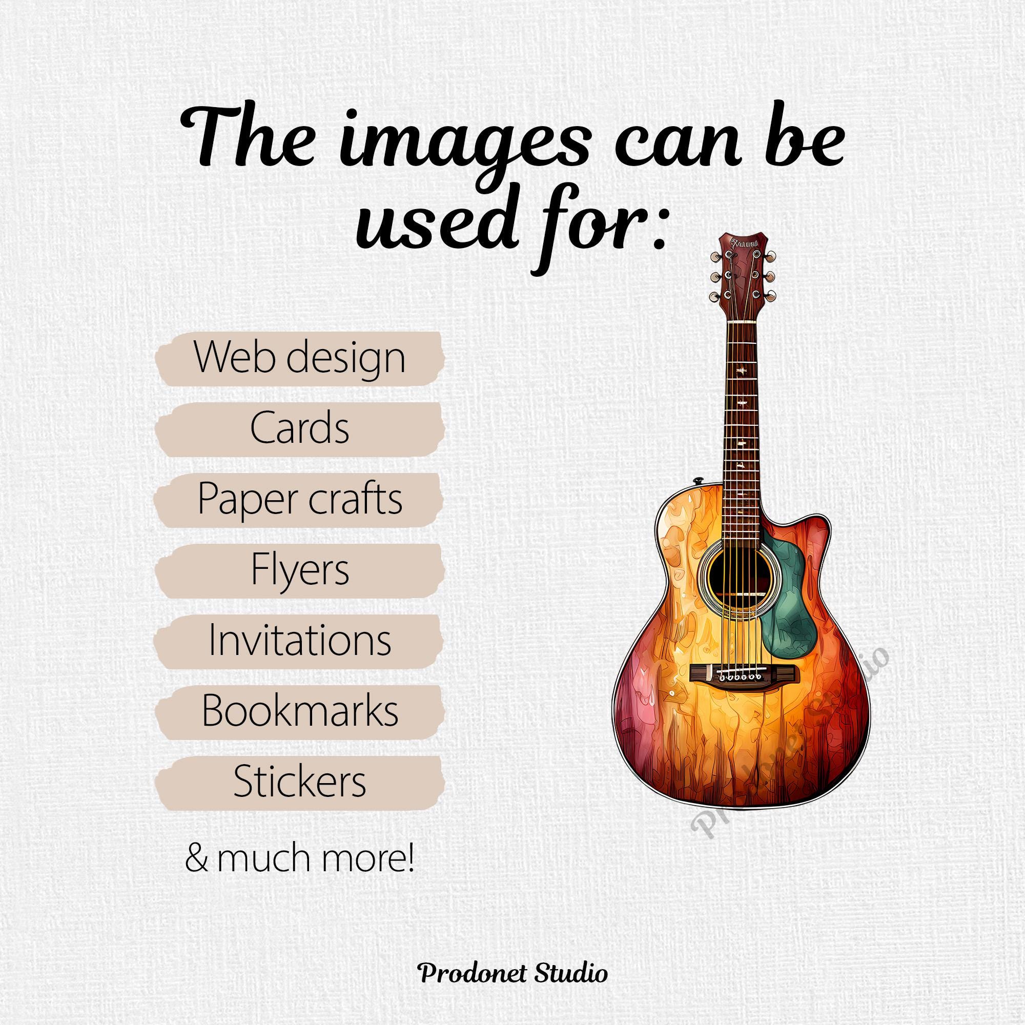 Watercolor Acoustic Guitar PNG Clipart Bundle, Watercolor Music Clipart ...