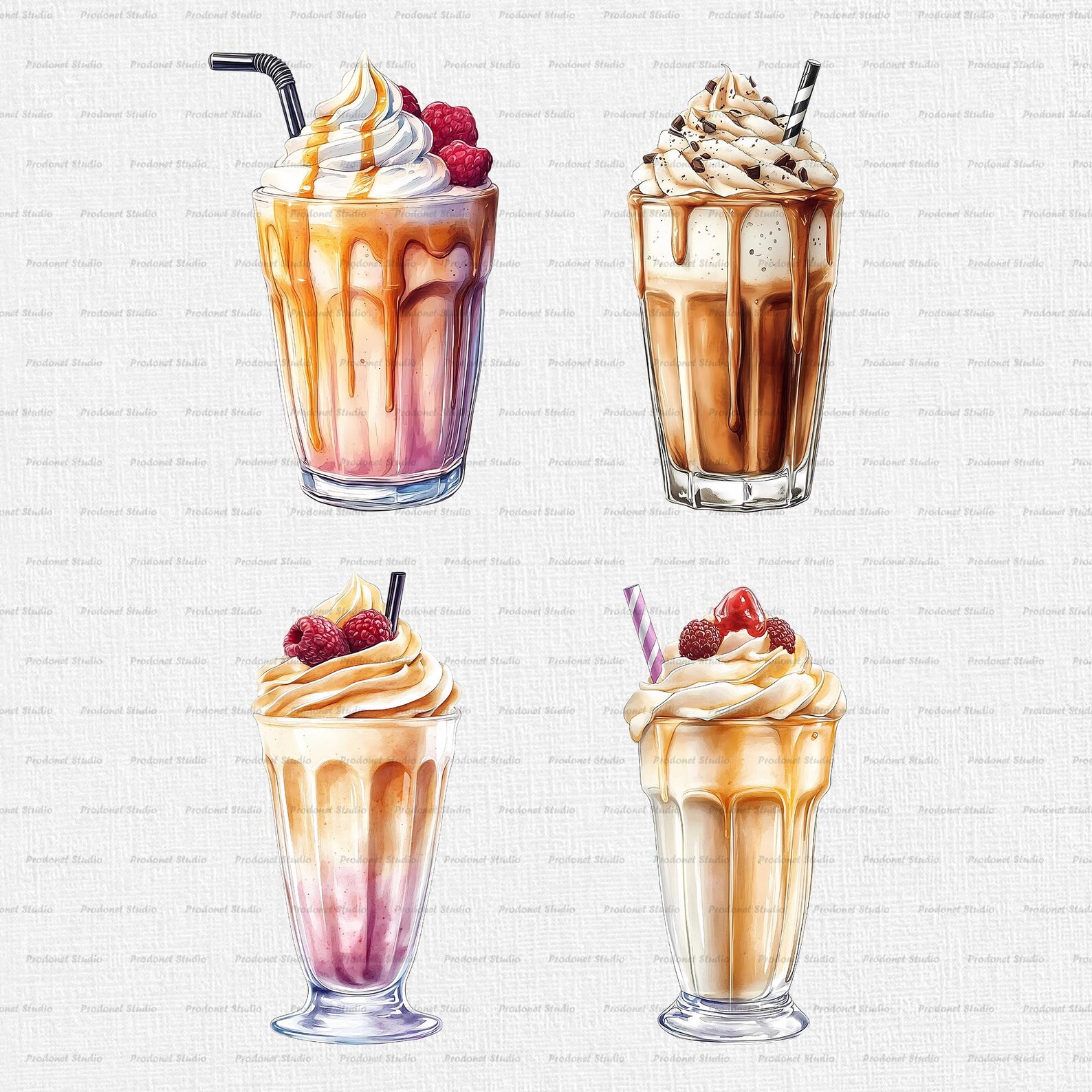 Watercolor Milkshake PNG Clipart Bundle, Dessert PNG Clipart, Sweets ...