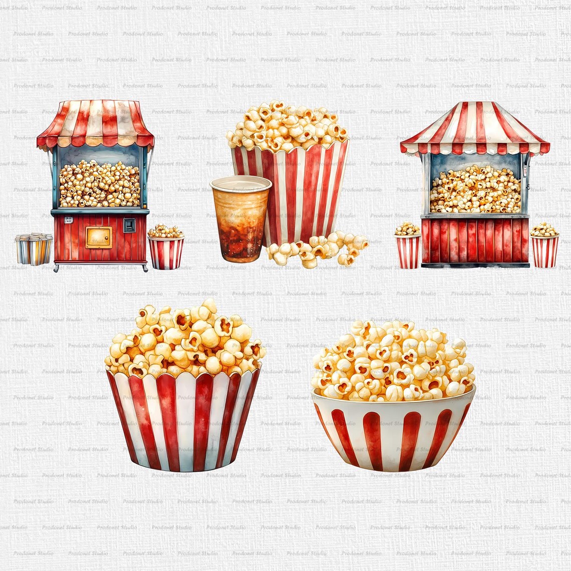 Watercolor Popcorn PNG Clipart Bundle, Food Clipart, Popcorn Night ...