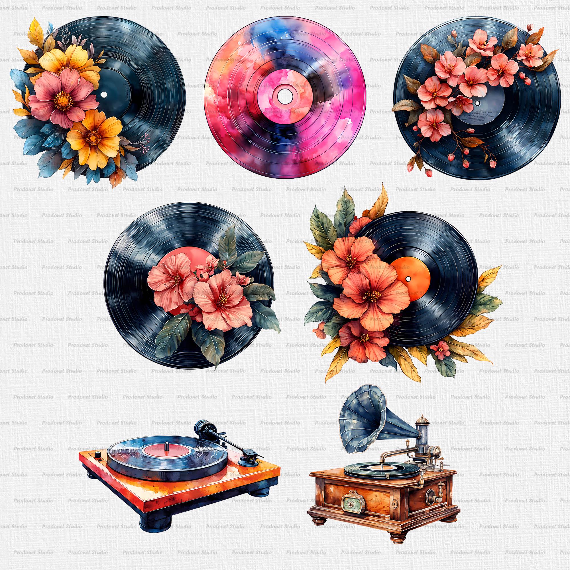 Watercolor Vinyl Record PNG Clipart Bundle, Watercolor Music Clipart ...