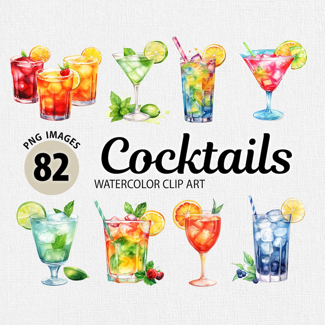 Cocktail Clipart Bundle | Watercolor, Colorful, Summer Cocktails | 82 ...