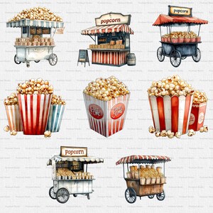 Watercolor Popcorn Stand PNG Clipart Bundle, Food Clipart, Popcorn PNG ...