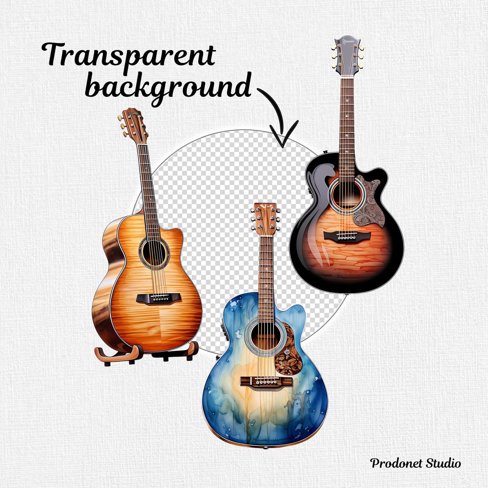 Watercolor Acoustic Guitar PNG Clipart Bundle, Watercolor Music Clipart ...