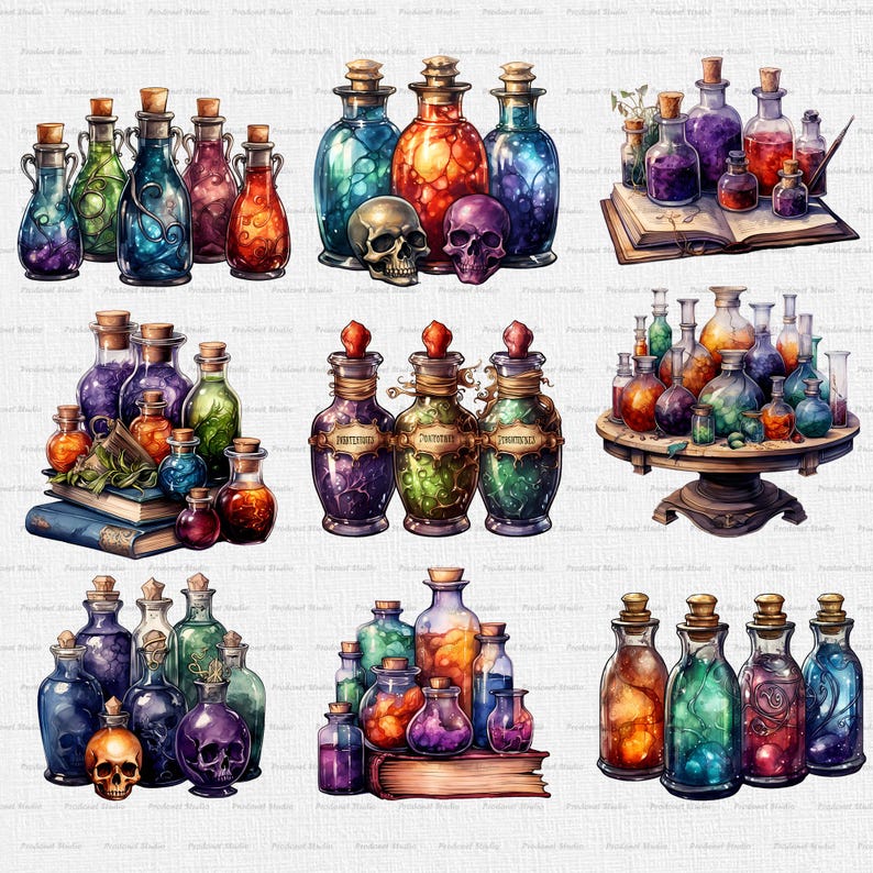 Magic Potion PNG Clipart, Watercolor Halloween PNG Bundle, Potion ...