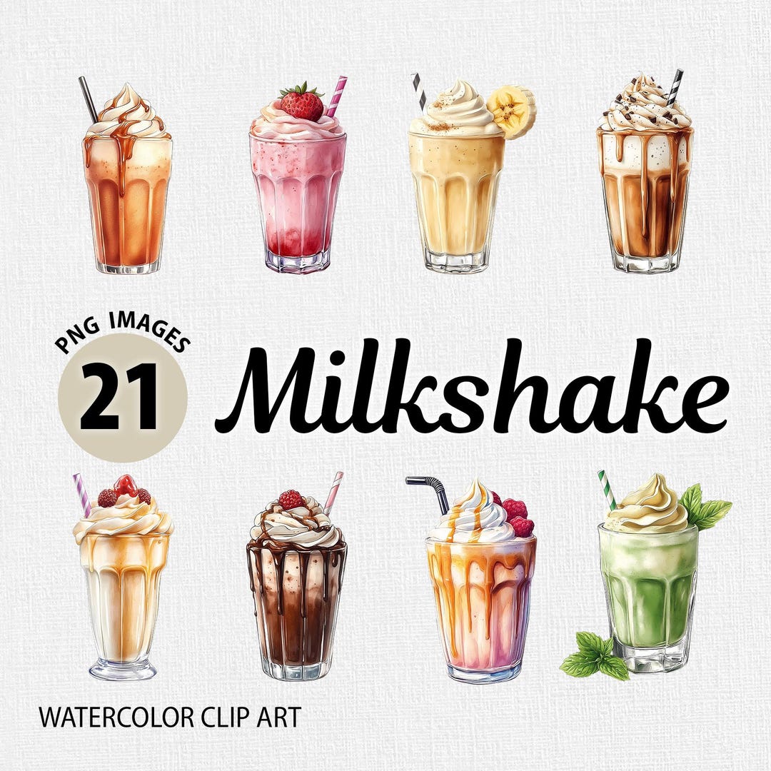 Watercolor Milkshake PNG Clipart Bundle, Dessert PNG Clipart, Sweets ...