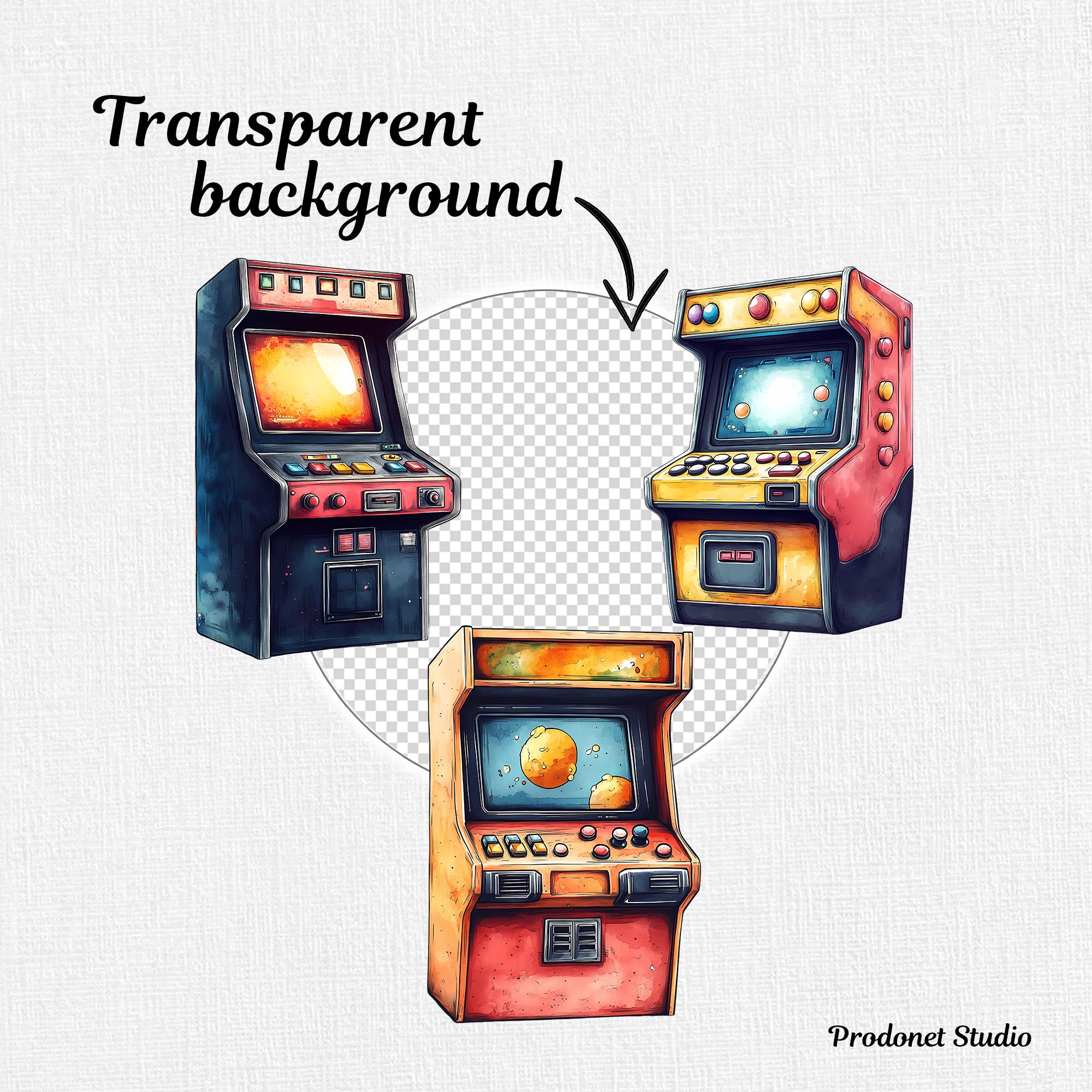Watercolor Arcade Machine PNG Clipart Bundle, Watercolor Retro Arcade ...