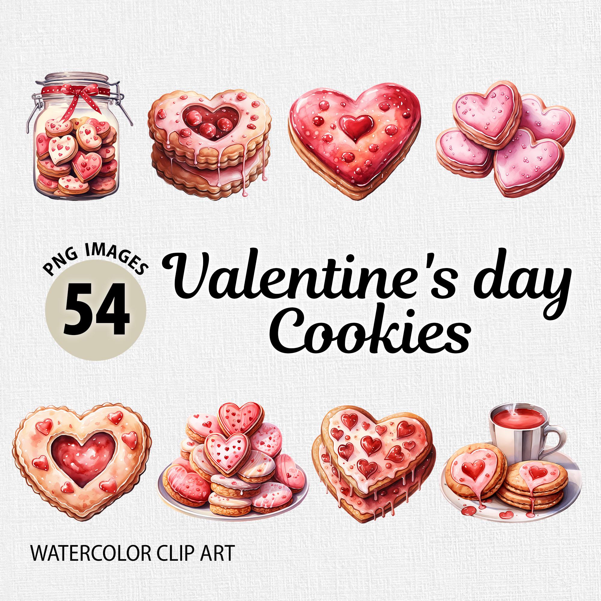 Watercolor Valentine's Day Cookies PNG, Valentine Cookie Clipart ...