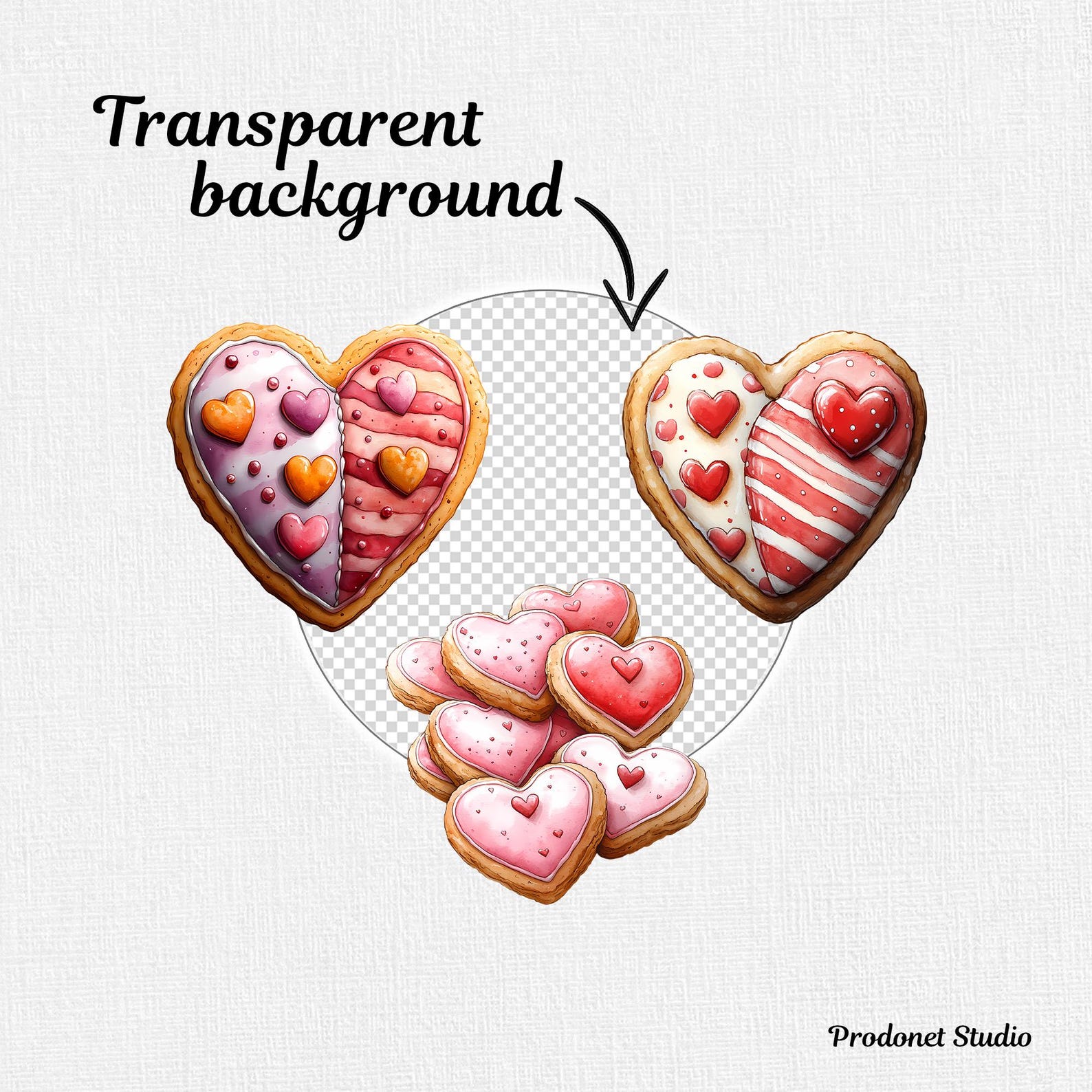 Watercolor Valentine's Day Heart Cookies PNG, Valentine Cookie Clipart ...