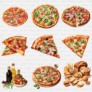 Watercolor Pizza PNG Clipart Bundle, Food Clipart, Italian Food PNG ...