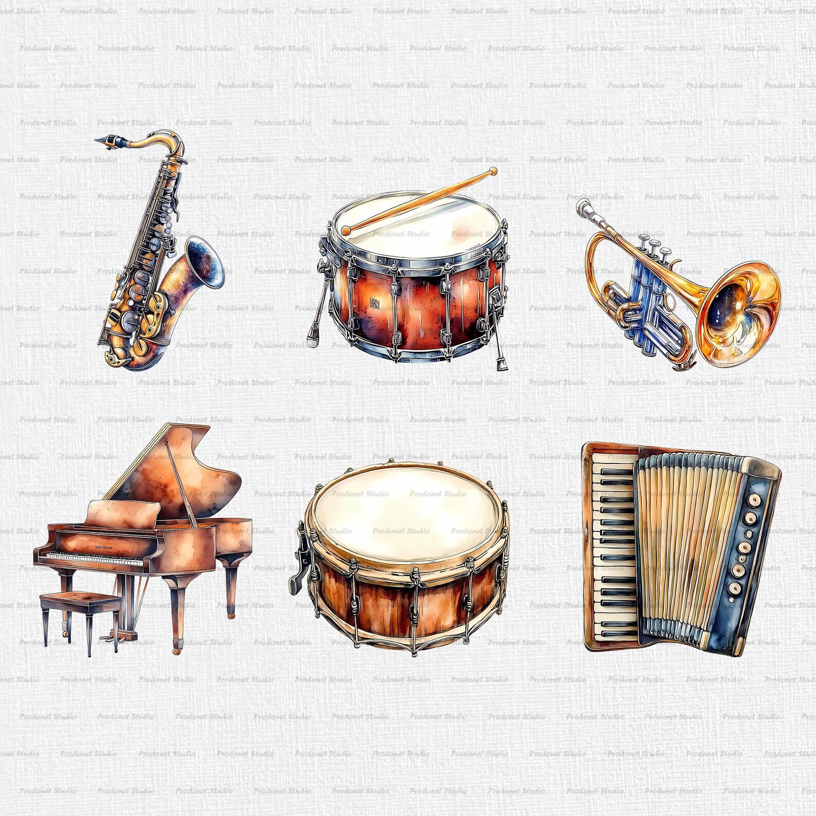 Watercolor Music Instruments PNG Clipart Bundle, Watercolor Music ...
