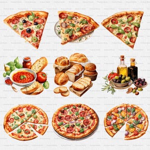 Watercolor Pizza PNG Clipart Bundle, Food Clipart, Italian Food PNG ...