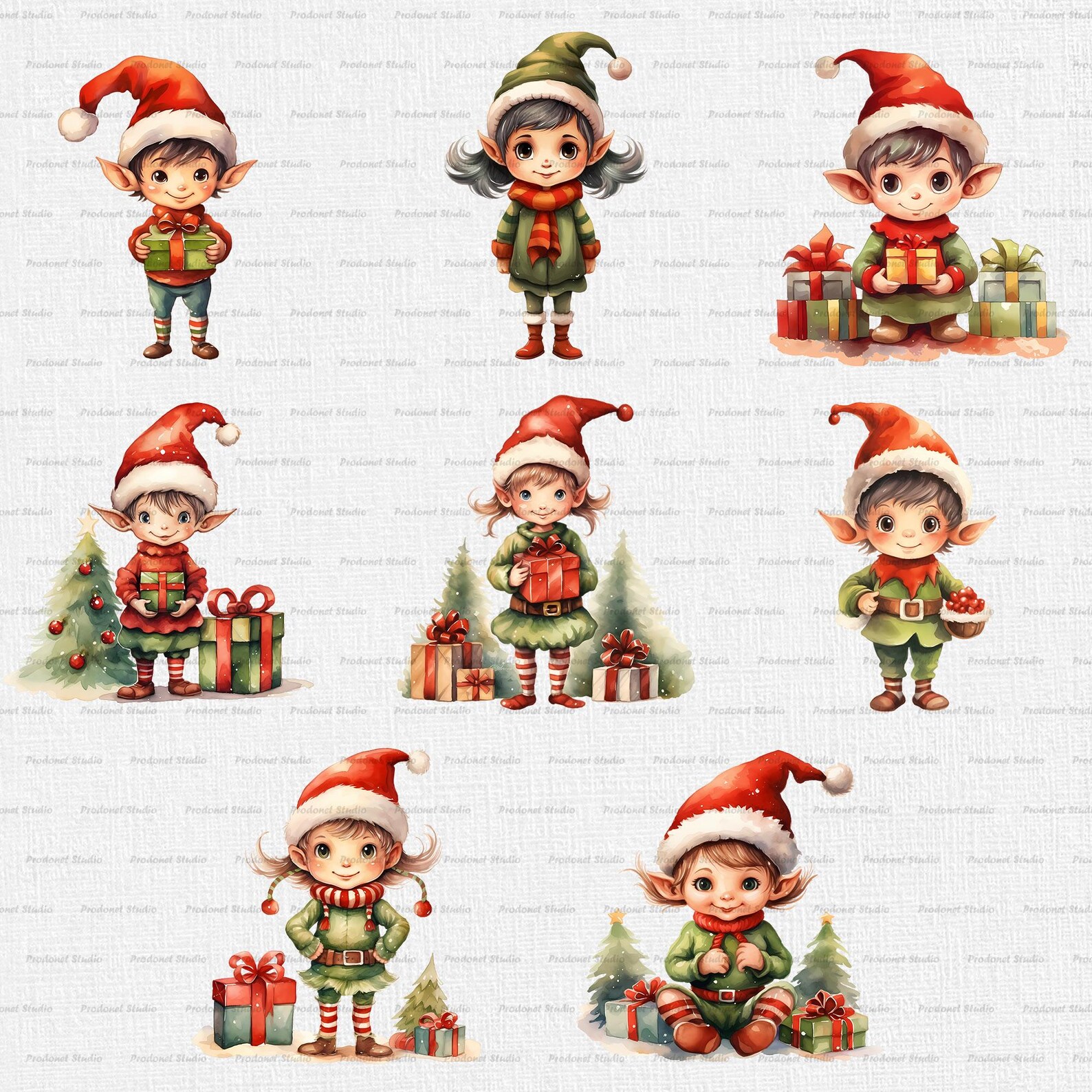 Watercolor Christmas Elf PNG Bundle, Transparent Background, DIY ...
