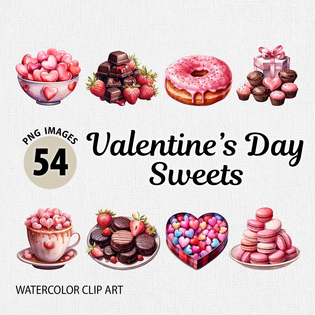 Watercolor Valentine’s Day Sweets PNG Clipart Bundle, Pink Macarons ...