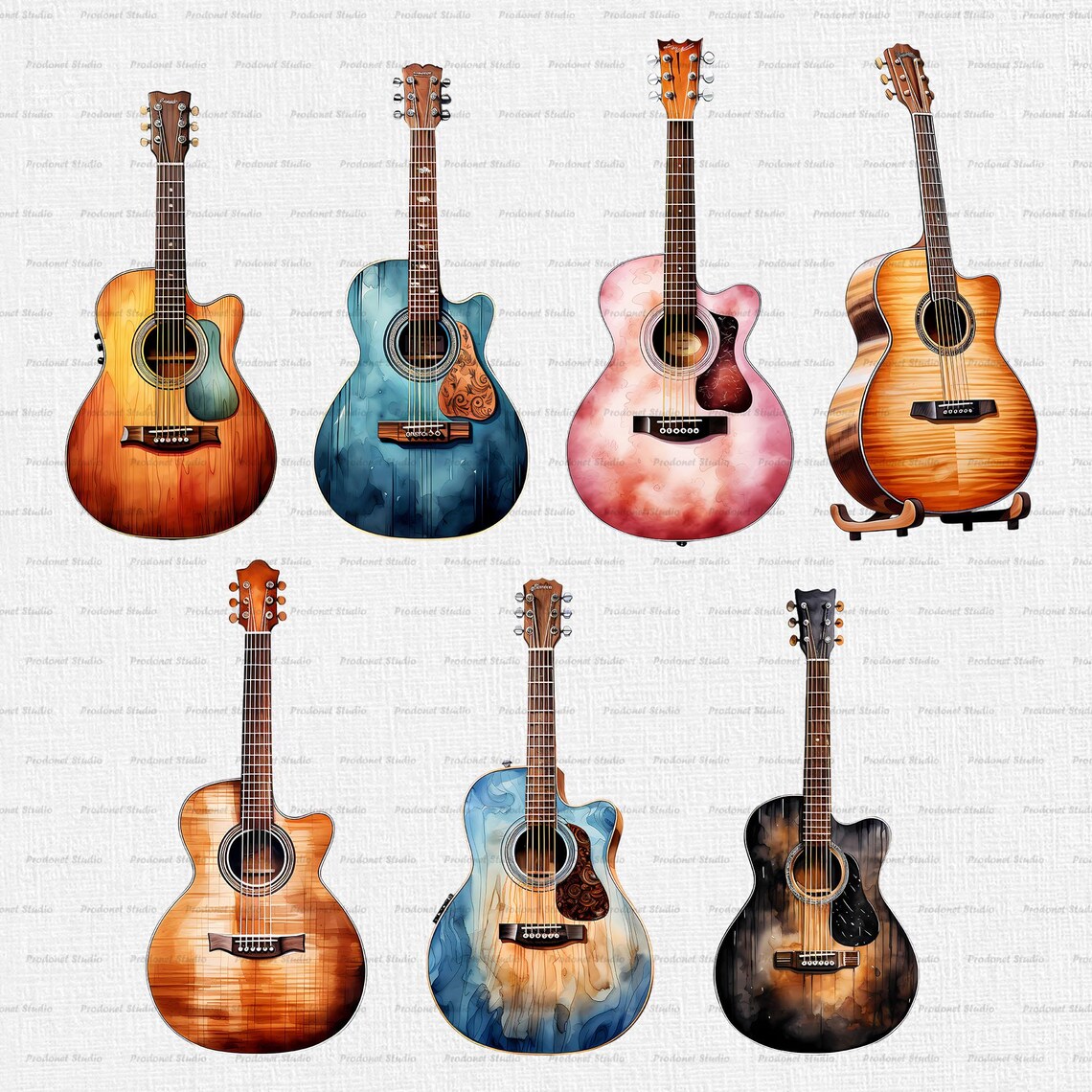 Watercolor Acoustic Guitar PNG Clipart Bundle, Watercolor Music Clipart ...