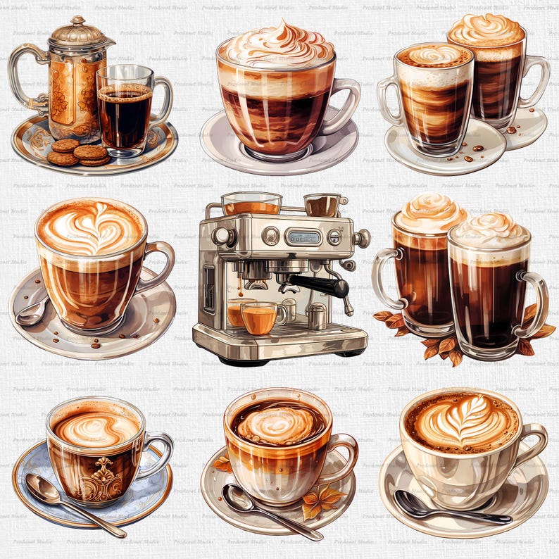 Watercolor Coffee PNG Bundle, Watercolor Coffee Clipart, Coffee Cup ...