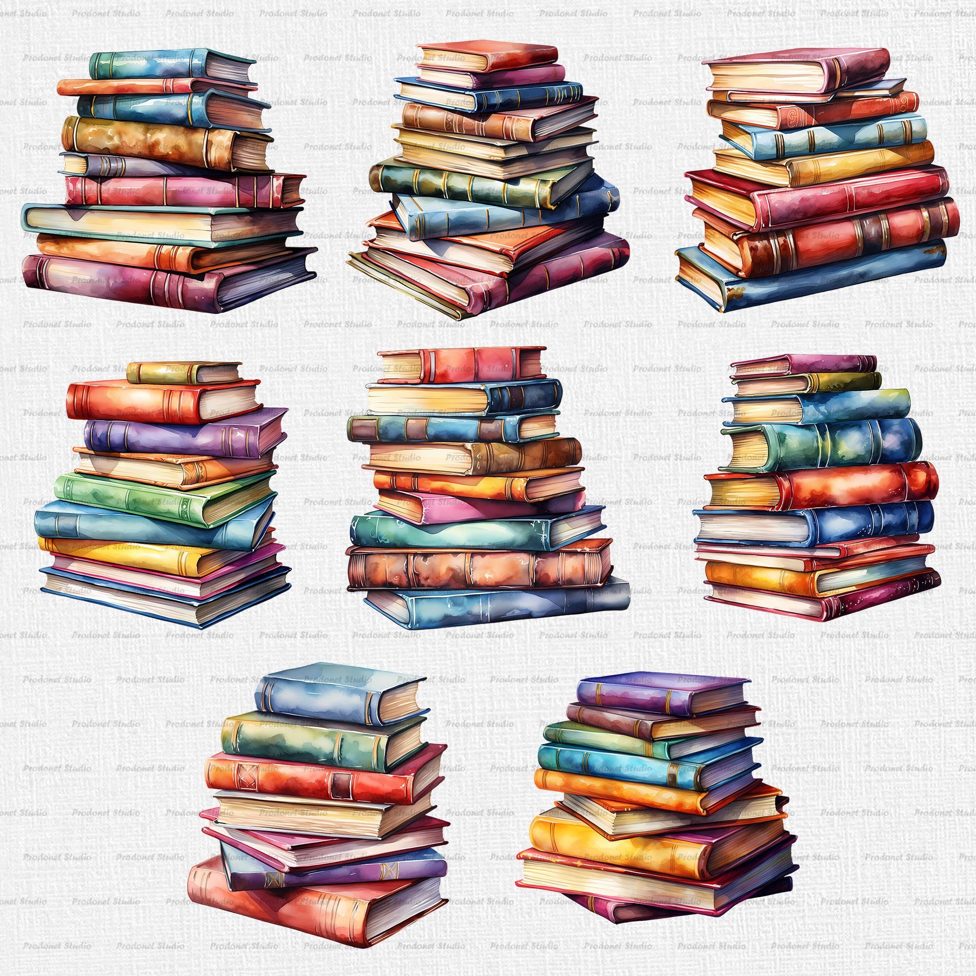 Watercolor Books PNG Clipart Bundle, Watercolor Colorful Pile of Books ...
