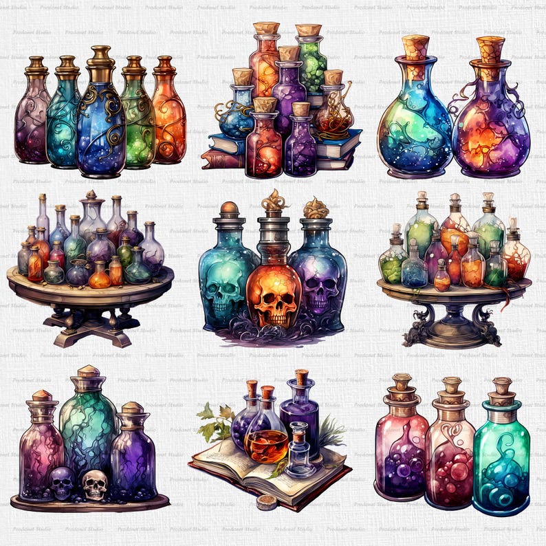 Magic Potion PNG Clipart, Watercolor Halloween PNG Bundle, Potion ...
