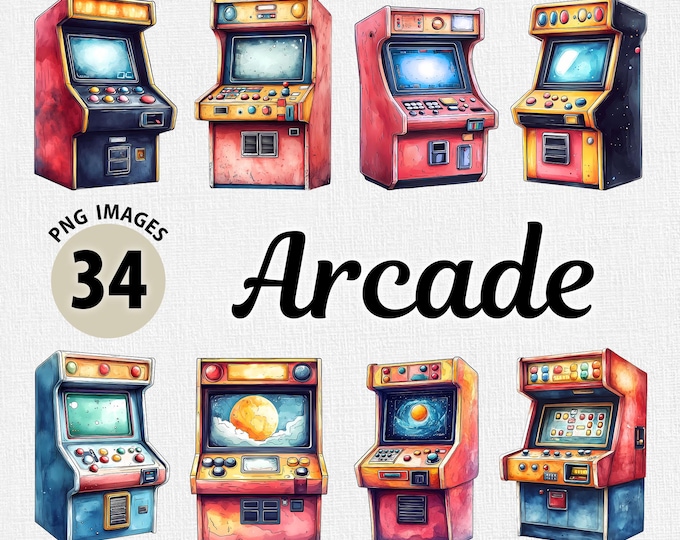 Retro Game Arcade Clipart, Nostalgia Arcade Clipart Set: Classic Games ...