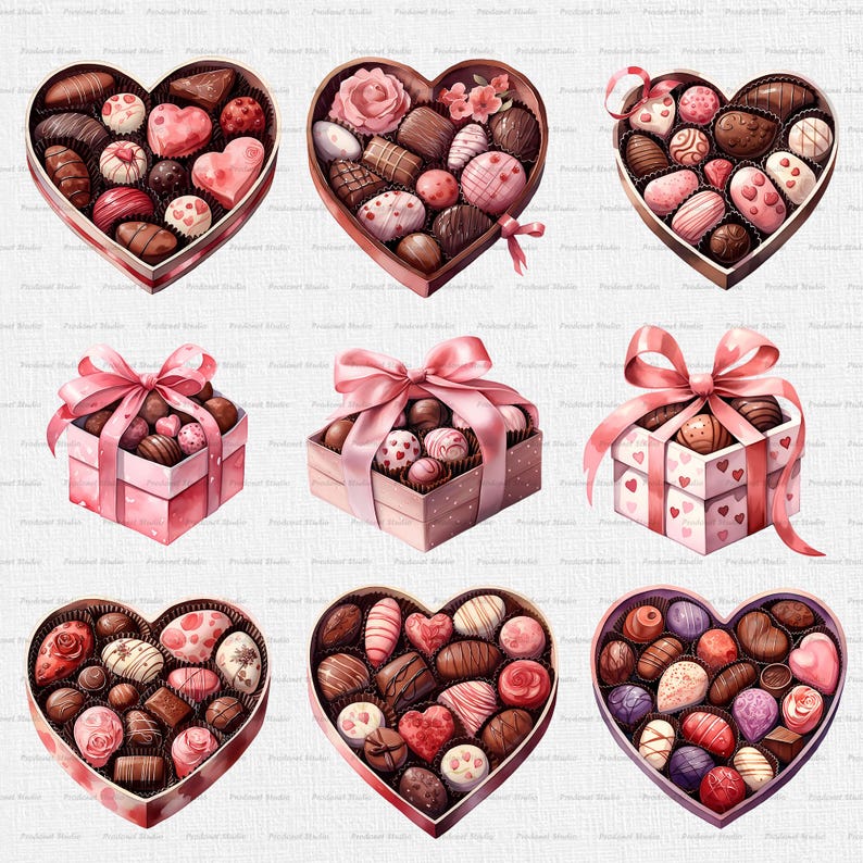 Watercolor Valentine’s Day Chocolate Box PNG Clipart Bundle | Sweets ...