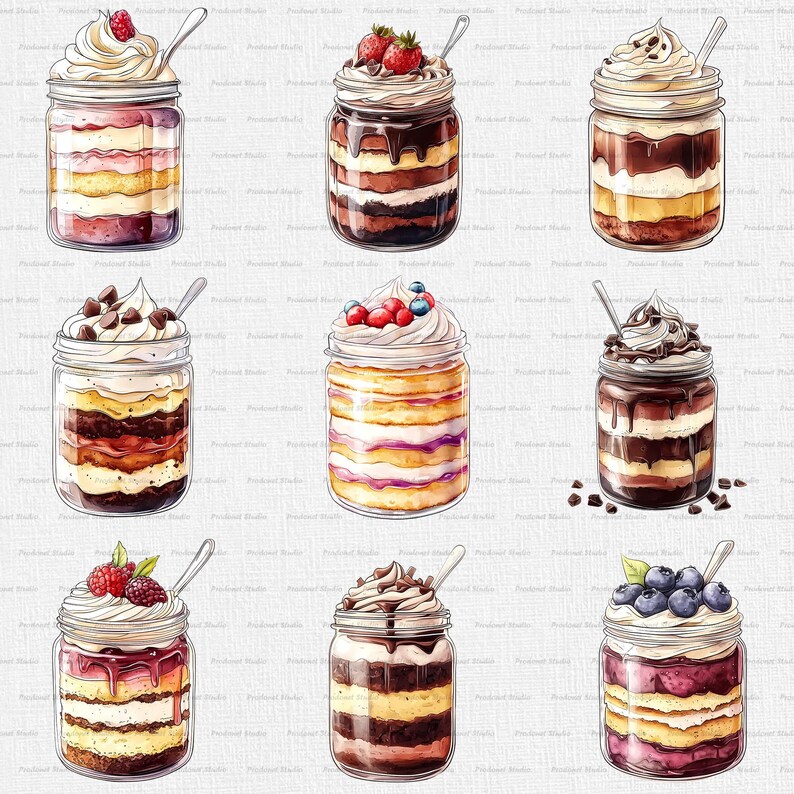 Watercolor Cake Jar PNG Bundle, Cake Jar Clipart, Dessert Food PNG ...