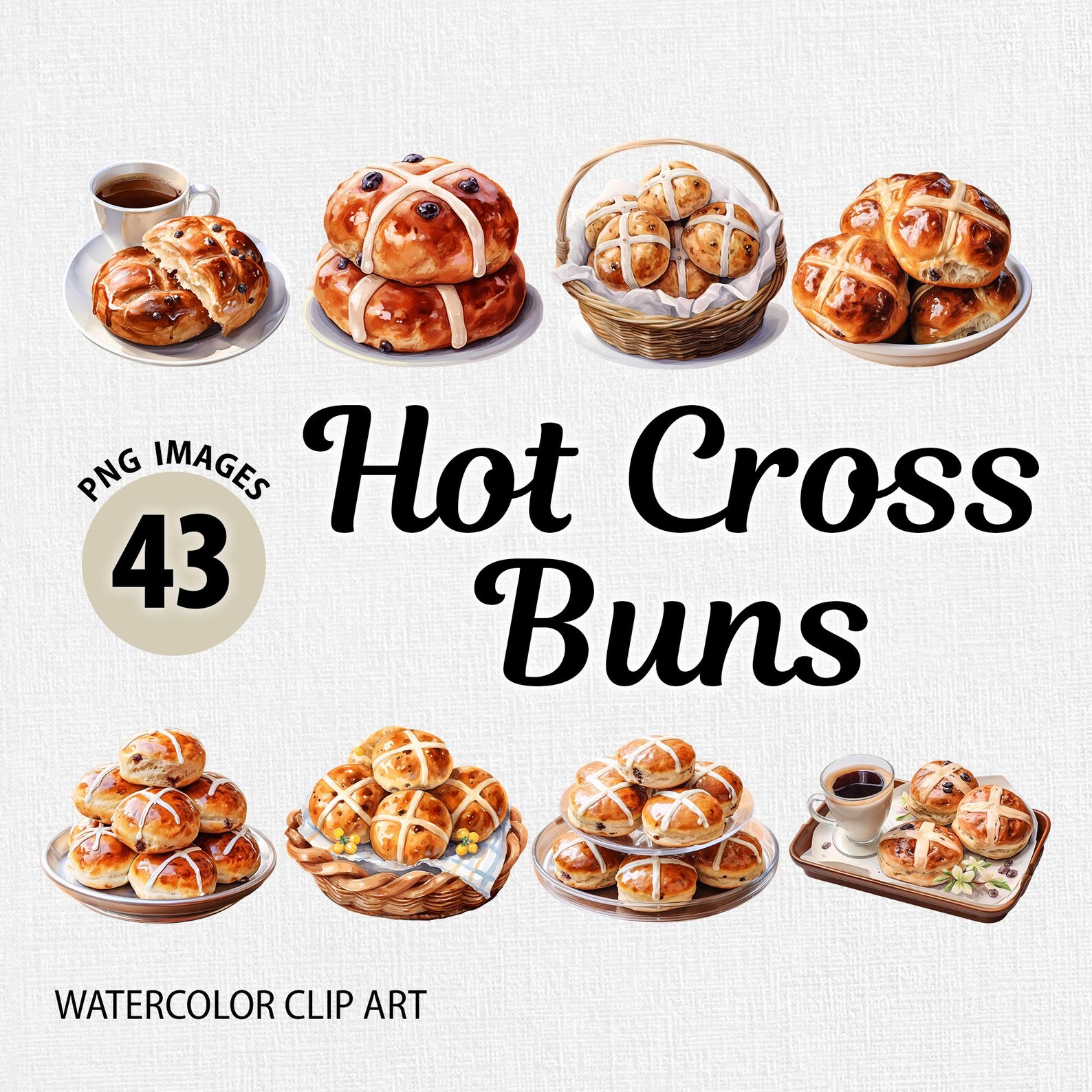 Watercolor Hot Cross Buns PNG Bundle, Easter Basket Clipart, Easter ...