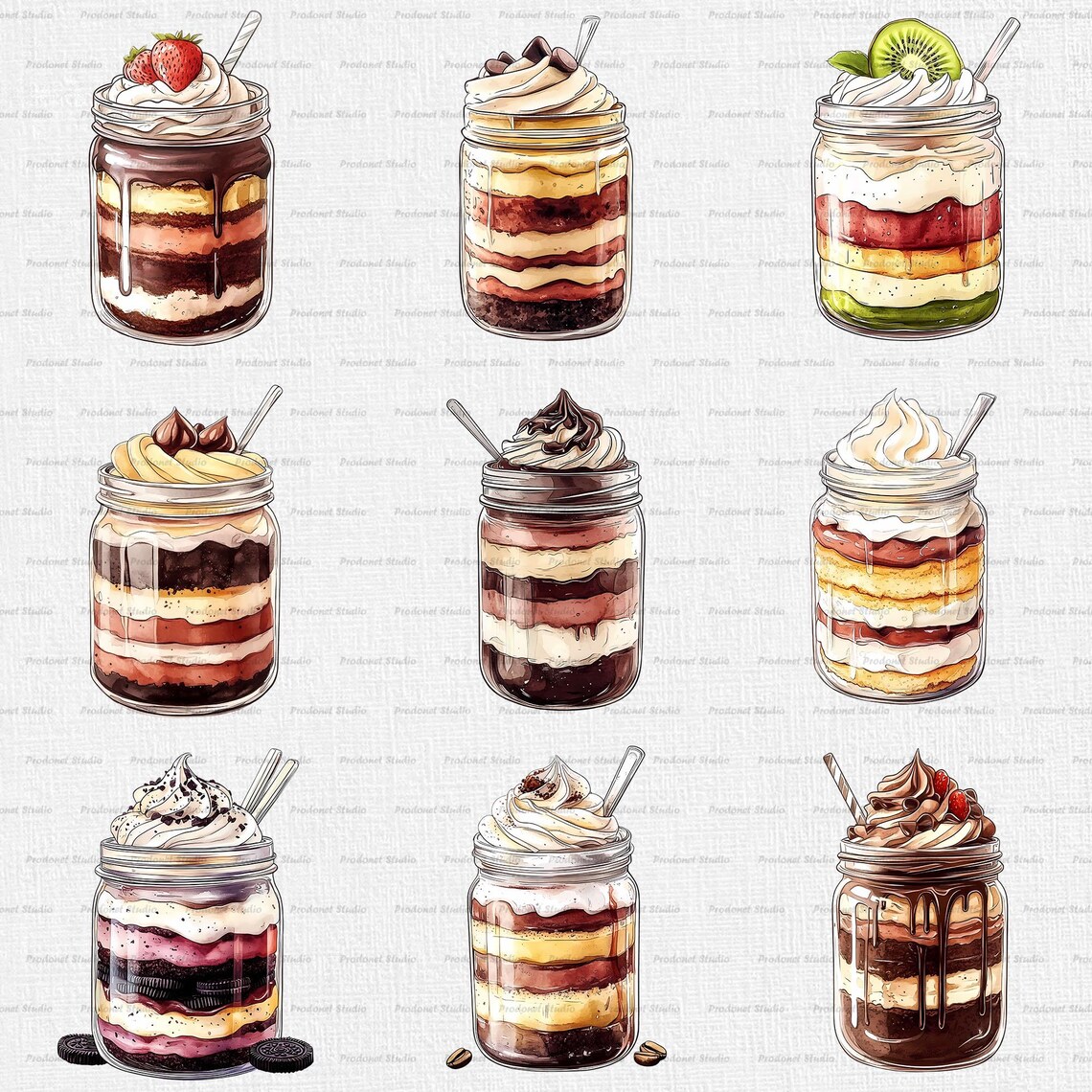 Watercolor Cake Jar PNG Bundle, Cake Jar Clipart, Dessert Food PNG ...