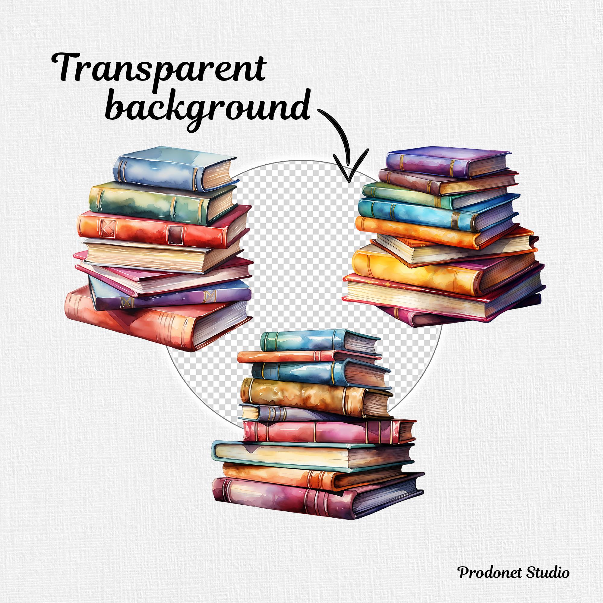 Watercolor Books PNG Clipart Bundle, Watercolor Colorful Pile of Books ...