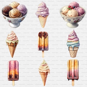 Watercolor Ice Cream PNG Clipart Bundle, Dessert PNG Clipart, Sweets ...