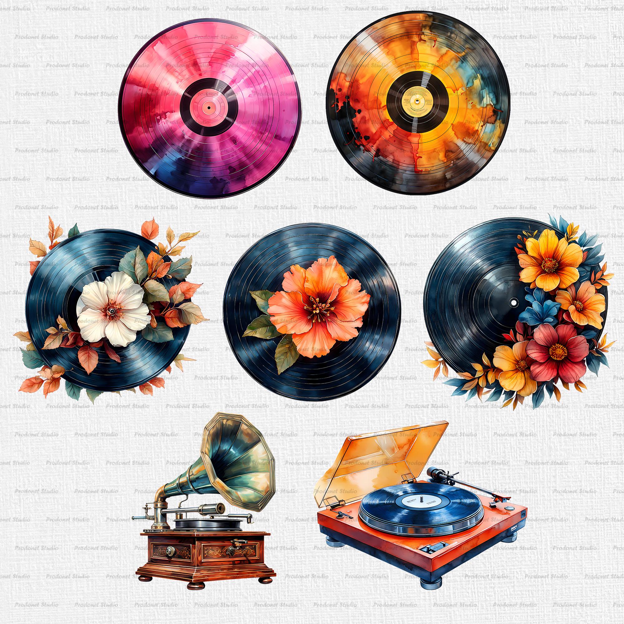 Watercolor Vinyl Record PNG Clipart Bundle, Watercolor Music Clipart ...